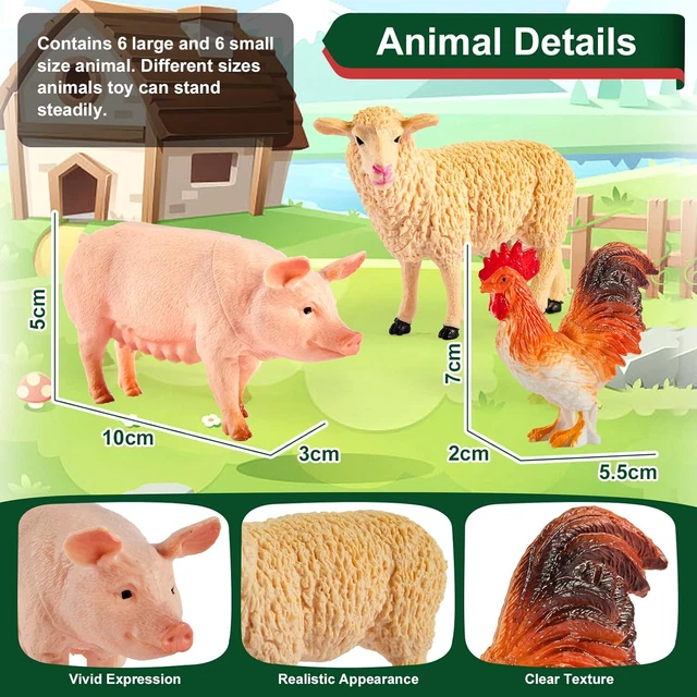 FARM ANIMALS FIGURES Set, Different Size with Tractor Trailer Vehicle ...