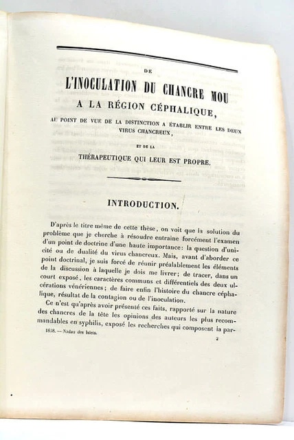 LIVRE ANCIEN INOCULATION Chancre Mou Nadaud Des Islets 1858 EUR 55,00 ...