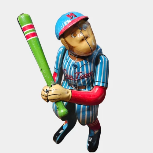 VINTAGE AAA JAPAN Monkey Baseball Batter 1950's Tin Mechanical Wind-Up ...