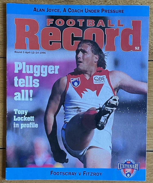 AFL FOOTBALL RECORD April 1996 featuring Plugger Lockett; Carey poster ...