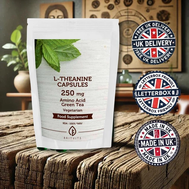 L-THEANINE 250MG GREEN Tea 120 Veg Capsules Relaxation & StreS BRITVITS ...