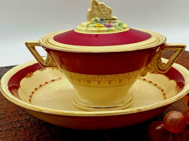 ANTIQUE ART DECO 2 Ceramic Soup Bowls one with lid Stamped Burleigh ...