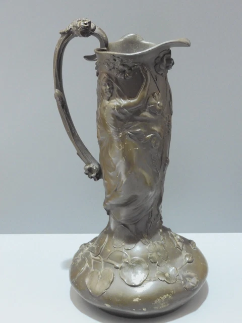 -BELLE AIGUIERE ART NOUVEAU en ETAIN PUR GARANTI Signée COLLECTION déco ...