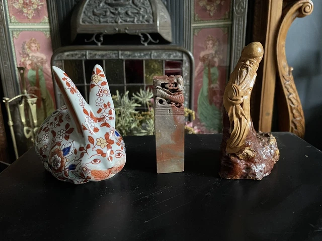 OLD ORIENTAL BUNDLE, Chinese/Japanese, Seal, Root wood, Imari Rabbit ...
