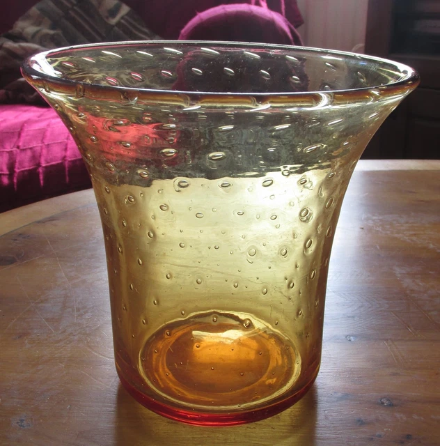 WEBB AMBER HAND Blown Controlled Bubbles Glass Flower Vase Vintage $30. ...