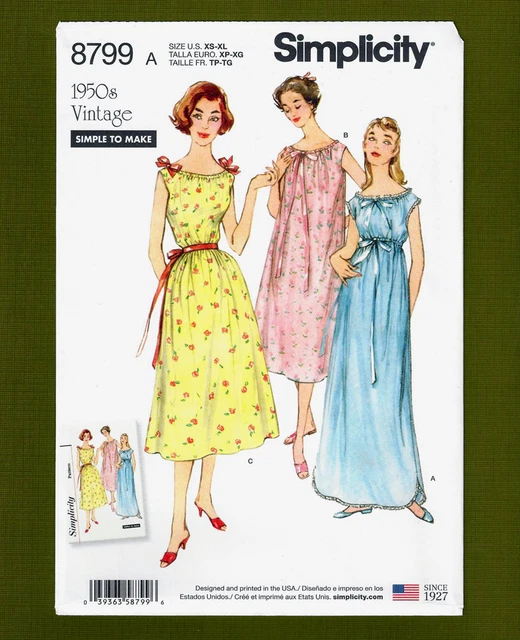 EASY VINTAGE NIGHTGOWNS Sewing Pattern~1950's Era (Sizes XS-XL ...