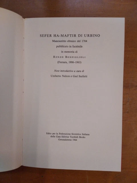 AA.VV.- SEFER HA-MAFTIR Di Urbino- Manoscritto Ebraico - EUR 50,00 ...