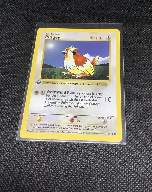 ORIGINAL 1999 FIRST 1st Edition SHADOWLESS Pidgey Pokemon Card Base Set ...