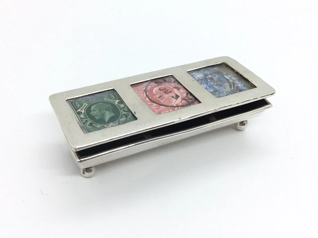 ANTIQUE EDWARDIAN SOLID Sterling Silver Triple section Stamp Box Desk ...