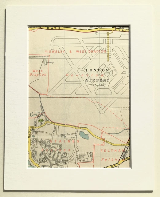 ANTIQUE 1960S LONDON Map - Mounted - HEATHROW AIRPORT, STAINES £9.99 ...