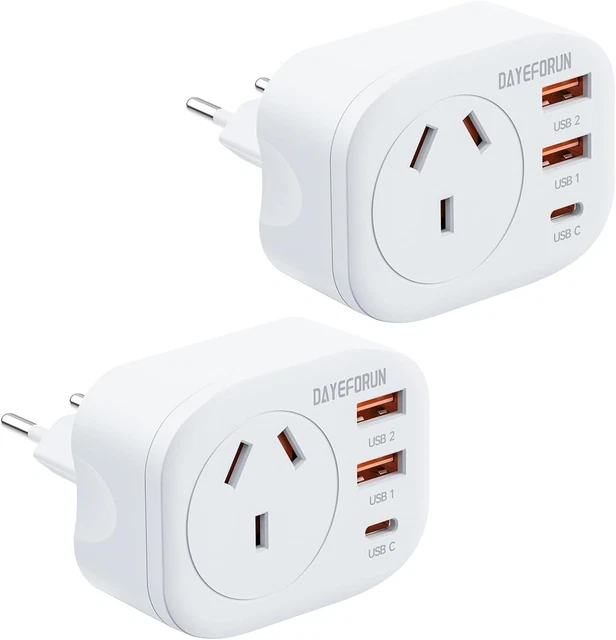 AU TO EU Travel Adapter, 2 Pack Europe Travel Adaptor, Bali Travel ...