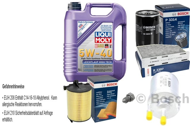 BOSCH INSPECTION SET 5L Liqui Moly Bon fonctionnement High Tech 5W-40 pour EUR 117,28 - PicClick FR
