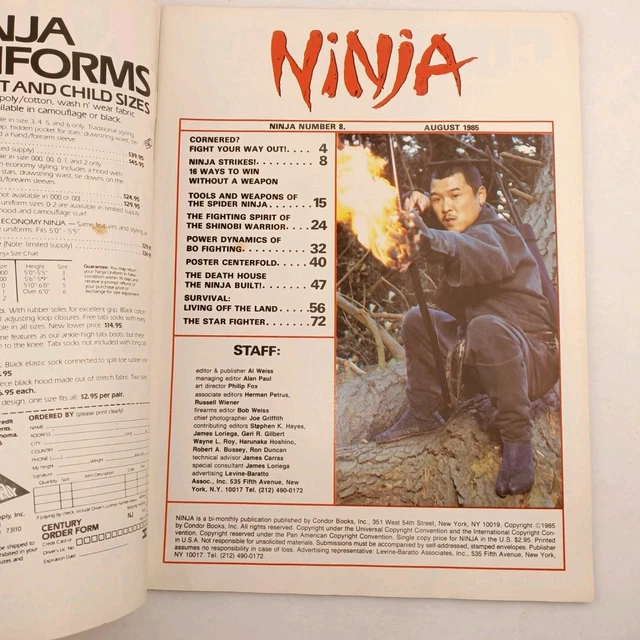 NINJA MAGAZINE #8 August 1985 Bo Staff Throwing Stars Weapons Karate ...