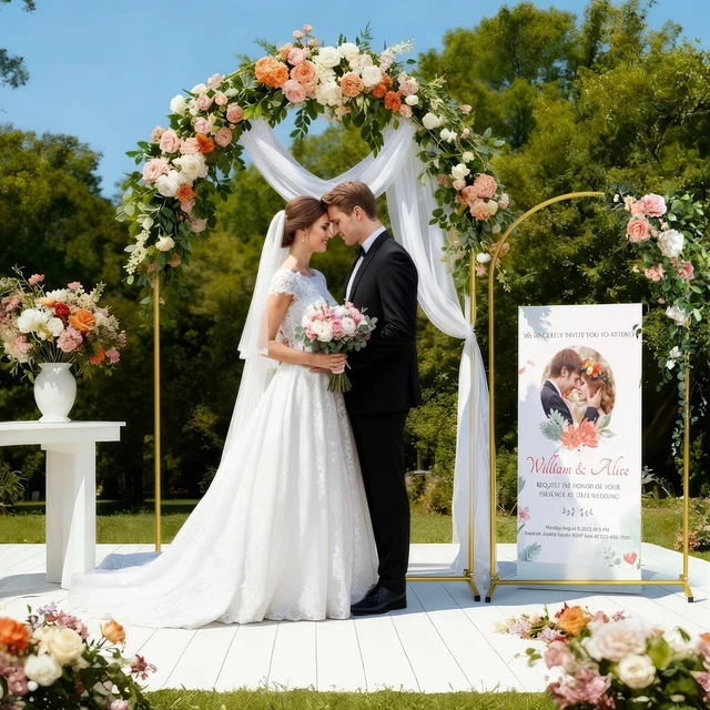 METAL ARCH BACKDROP Stand, 7.2FT+6FT Gold Arch Stand Wedding Arch ...