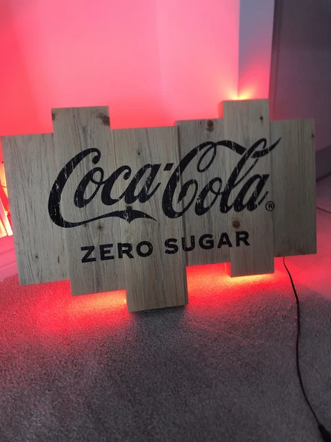 COCA COLA ZERO Sugar Light Up Large Bar Man Cave Wall Sign Wooden £16. ...