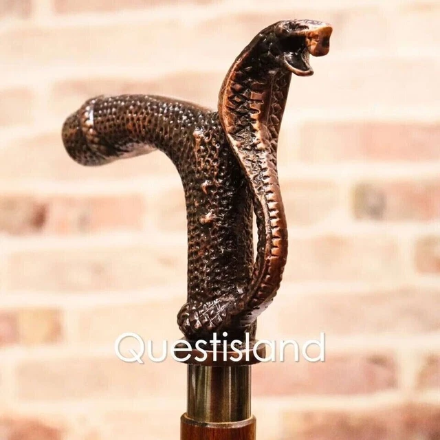 COBRA SNAKE HEAD Handle Victorian Walking Stick Wooden Foldable Cane ...