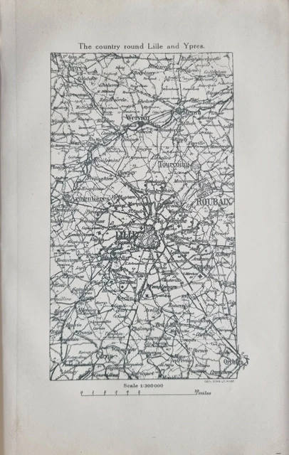 1914 WW1 GERMAN Army Print Map Of Country Round Lille & Ypres Roubaix ...