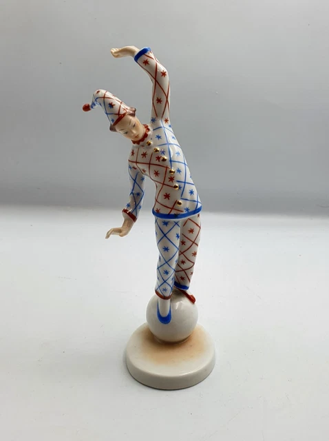 VINTAGE HARLEQUIN FIGURINE Standing On Ball , Hungary Drasche Porcelain ...