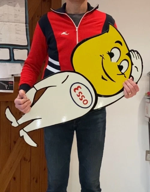 LARGE HEAVY ENAMEL Sign ESSO Sign Drip Man Petrol Oil Garage ...