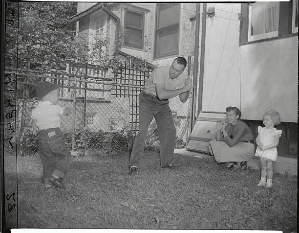 BASEBALL PLAYER DUKE Snider with Wife as He Plays Softball wit - 1953 ...