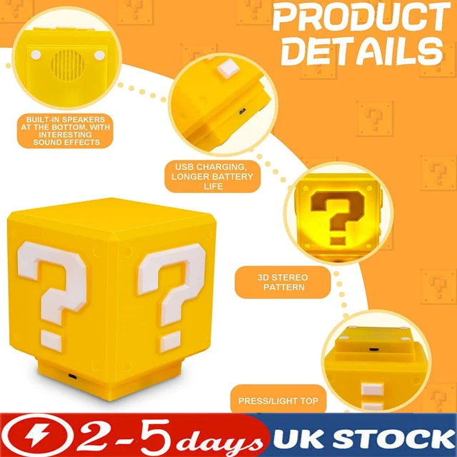 SUPER MARIO BROS Question Mark Block Night Light up Lamp Nintendo Bros ...