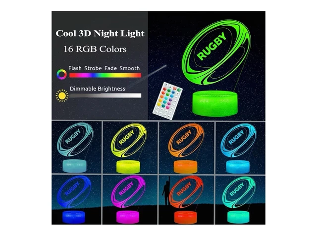 RUGBY NIGHT LIGHT,3D Illusion Night Light with 16 Colors Changing £7.64 ...