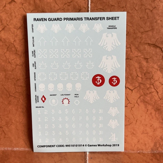 RAVEN GUARD PRIMARIS Transfer Sheet Warhammer 40K Games Workshop £4.25 ...