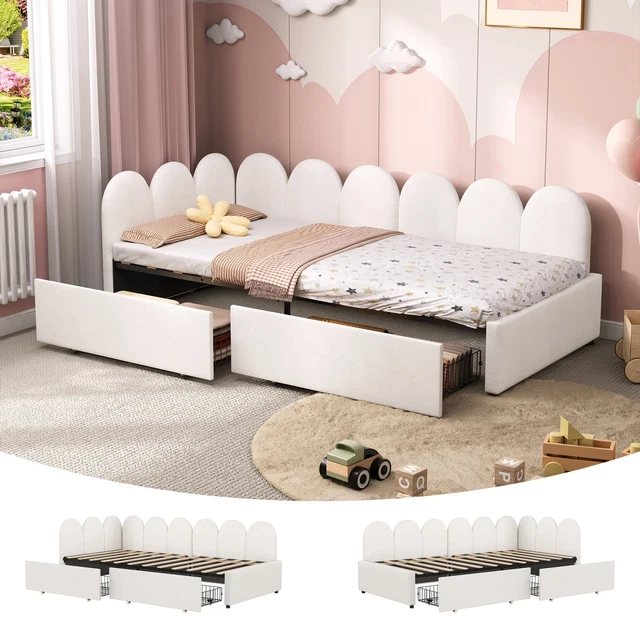 PANEL PLUSH UPHOLSTERED Daybed Storage Sofa Bed with 2 Drawers, 3ft ...