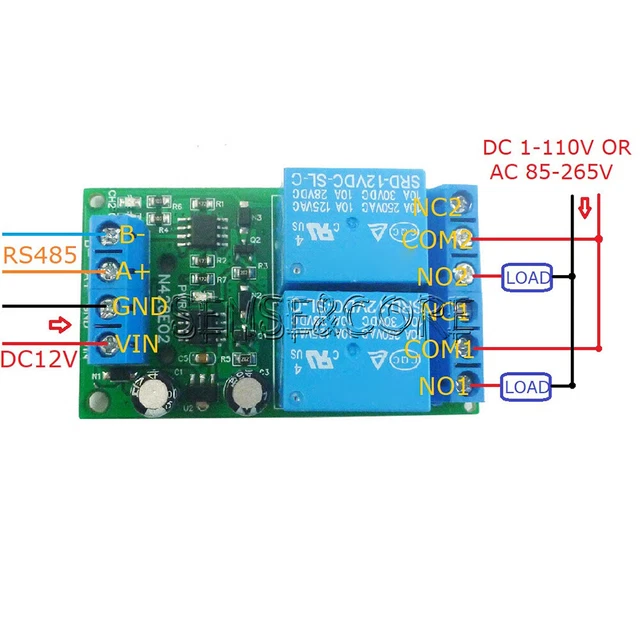 DC12V 2 CHANNEL RS485 Modbus RTU Relay Module PLC Digital Output Expansion Board EUR 6,77 ...