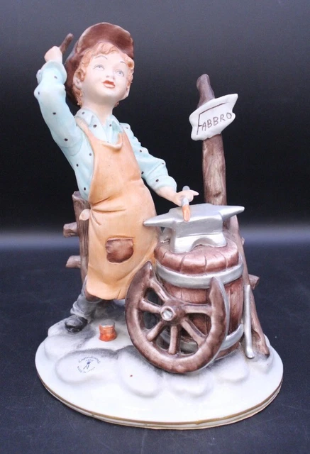 VINTAGE CAPODIMONTE BLACKSMITH BOY Porcelain Figurine Signed A.Calle ...