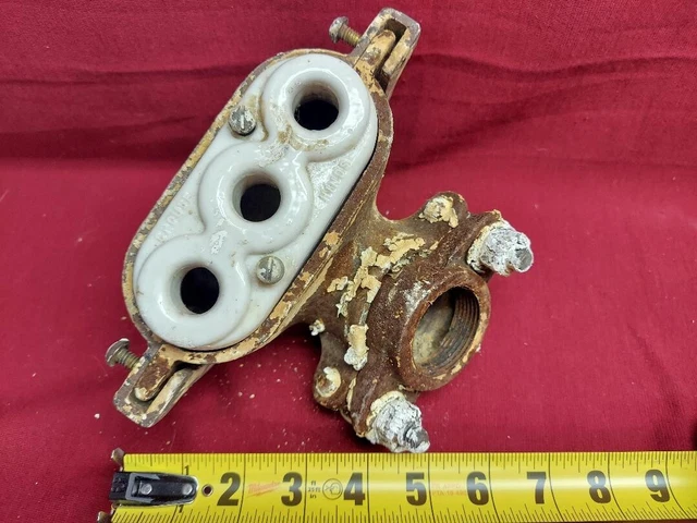 CROUSE HINDS WEATHER Head Electrician Old Antique Cast Iron Knob Tube ...