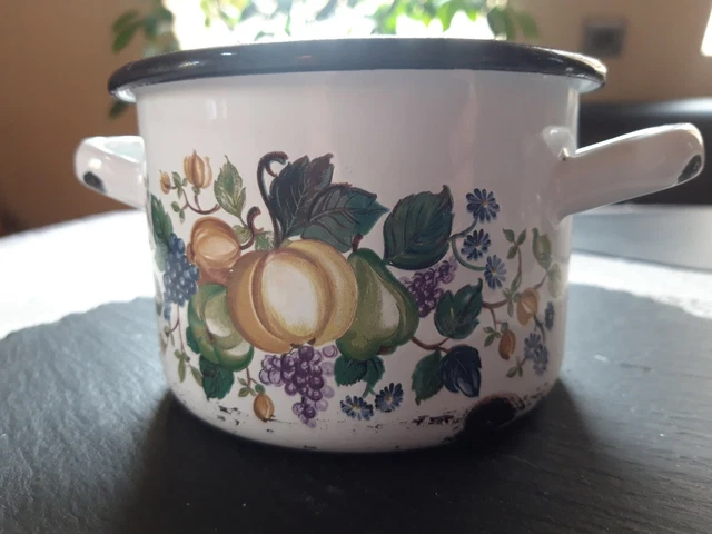 ALTER KLEINER TOPF Kochtopf Vintage Topf Emaille 2 Griffe Shabby 11 cm ...