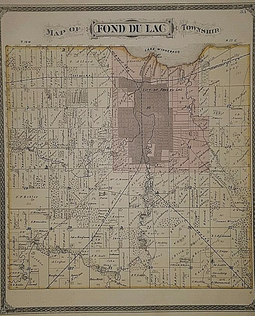 1874 PLAT MAP FOND du LAC Twp, FOND du LAC Co, WISCONSIN Local Scenes ...