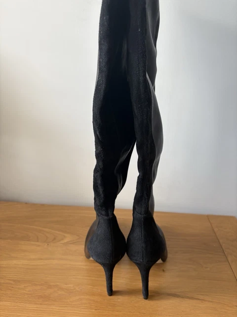 FAITH BLACK LEATHER Knee High Boots - Stiletto Heel- Size 7 UK £47.48 ...