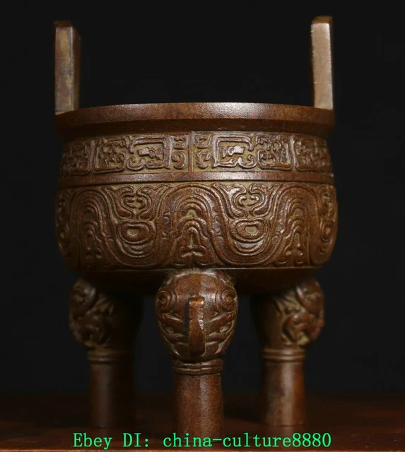 3.5 &ANTIQUE DYNASTIE Bronze Animal face binaurale tripode EUR 84,00 ...