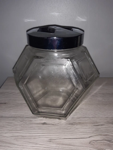 ANCIEN BOCAL À Bonbons en Verre et Couvercle en Chrôme Vintage EUR 10 ...