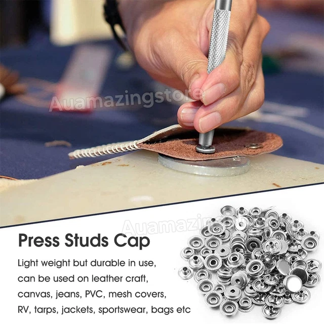 120PCS 15MM STAINLESS Steel Snap Fasteners Press Studs Cap Button Boat ...