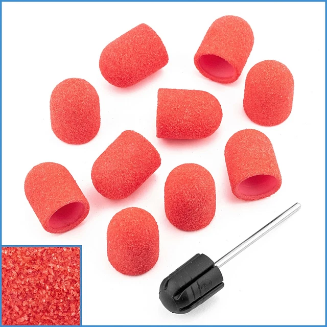 10PCS 13MM 80GRIT Red Sanding Caps Drum Sand Paper Emery Nail Pedicure ...