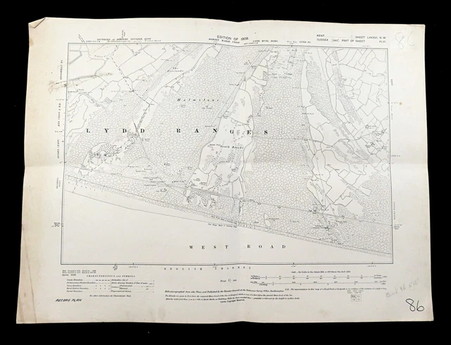 MAP OF KENT Lydd Village Military Firing Range Camp Romney Marsh ...