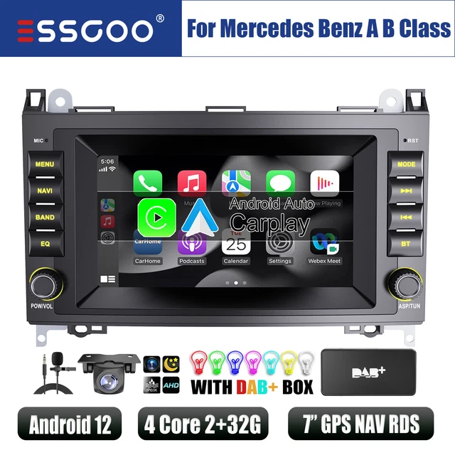 PER AUTORADIO BENZ Classe A/B A200 B200 Carplay 2+32G Android 12 DAB+ ...
