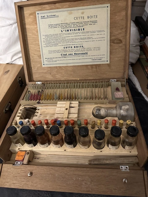 ANCIEN COFFRET SCIENTIFIQUE MICRO LABOR/cabinet de curiosités ...
