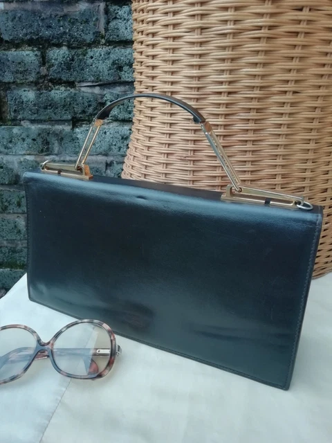 VINTAGE ORIGINAL 60S Lge Brown Genuine Leather Grab Clutch Bag. 12 ...