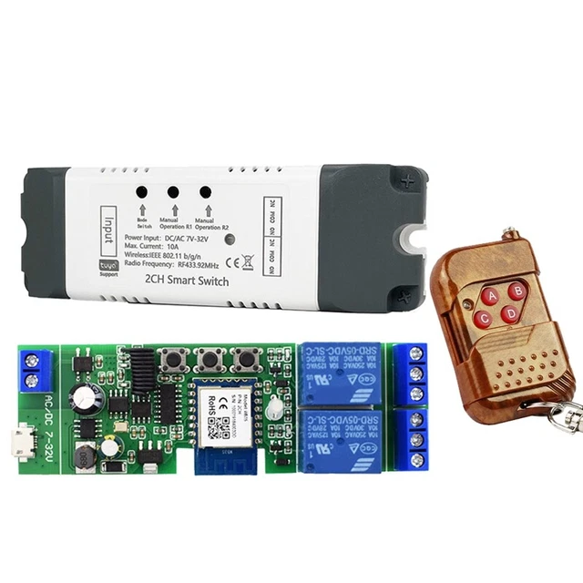 TUYA WIFI Switch Relay Module+Avec TéLéCommande 2 CH AC/DC 7-32V /APP ...