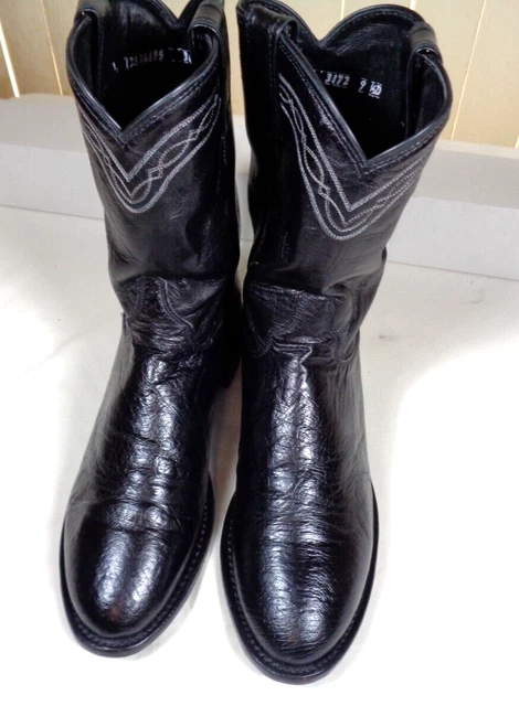 JUSTIN COWBOY BOOTS 3172 Exotic black Smooth Ostrich Roper mens sz 9-1/ ...