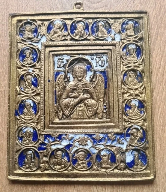 ANCIENNE ICÔNE RUSSE orthodoxe en bronze Le Sauveur du silence béni émaillé EUR 41,48 - PicClick FR