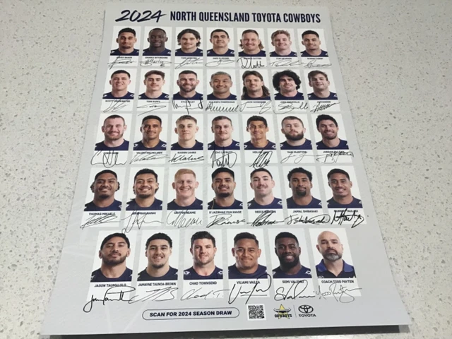 BIG 420MM 2024 NORTH QUEENSLAND COWBOYS NRL RUGBY SIGNED TEAM POSTER ...