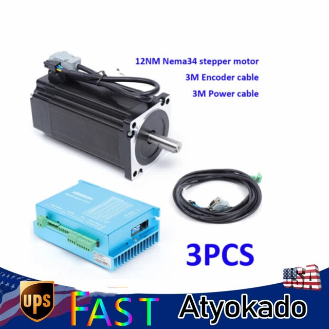 NEMA34 12NM CLOSED-LOOP Stepper Motor Hybrid AC Servo Driver Kit 3 Axis ...