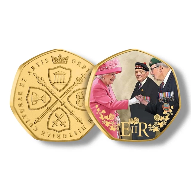 THE QUEEN AT VE Day Anniversary 50p Shaped a Commemorative Coin £12.49 ...