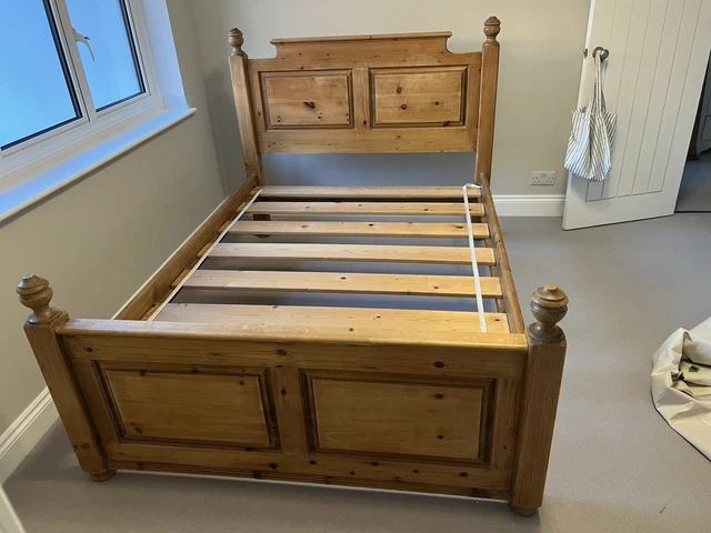 ANTIQUE PINE DOUBLE Bedstead with Wooden Slatted Base. £156.68 - PicClick UK
