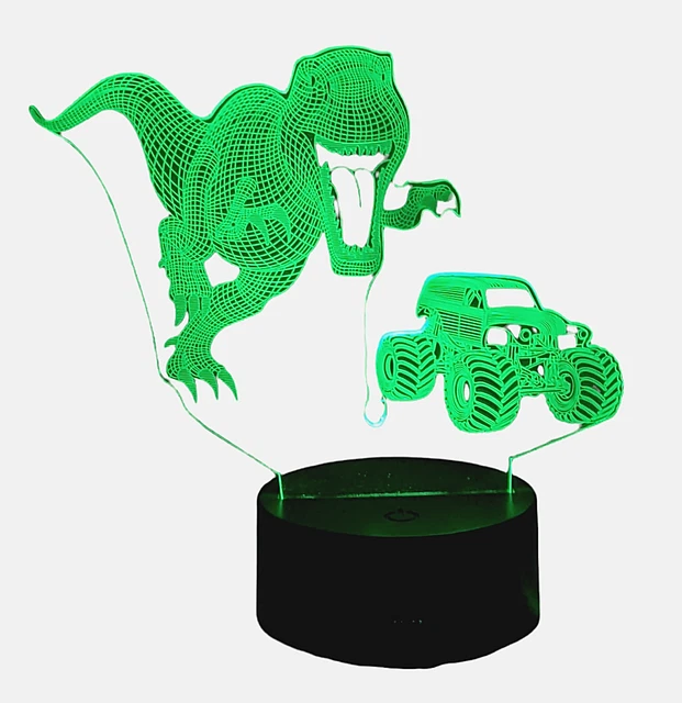 JURASSIC PARK T-REX Dinosaur 3D Chasing Jeep Night Light Lamp 7 Color ...